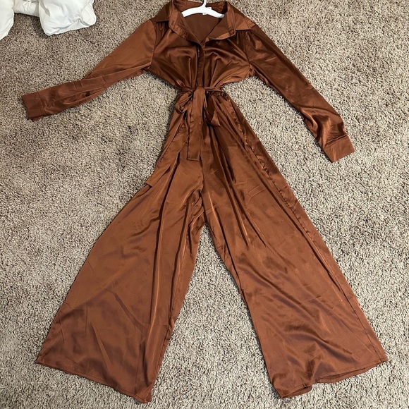 She + Sky | Pants & Jumpsuits | She Sky Brown Jumpsuit With Relaxed Fit ...